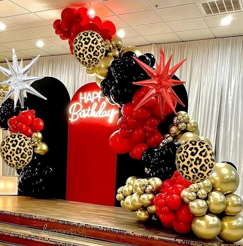Red Black Gold Balloon Arch Garland Kit Leopard Cheetah Print Party ...