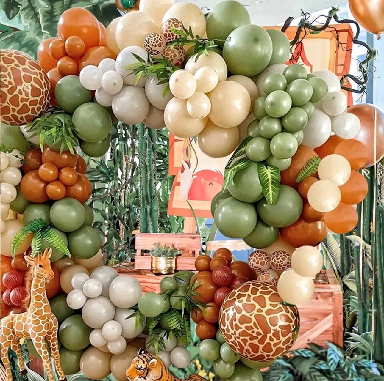 Jungle Safari Balloon Garland Arch Kit 181pcs Sage Green and Brown ...