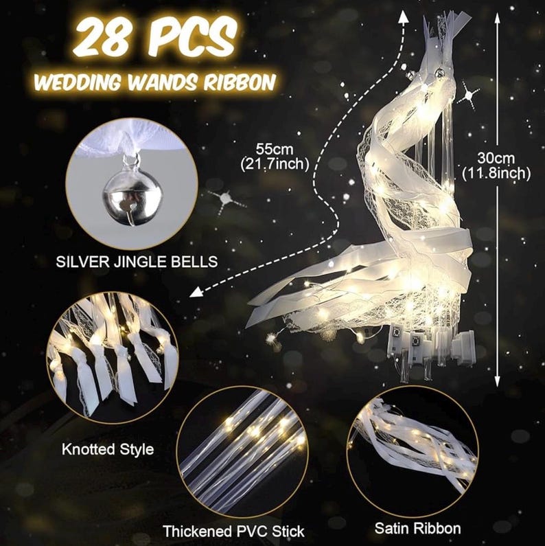 28 PCS Light up Wands for Wedding, Wedding Wands Streamers With 3 ...