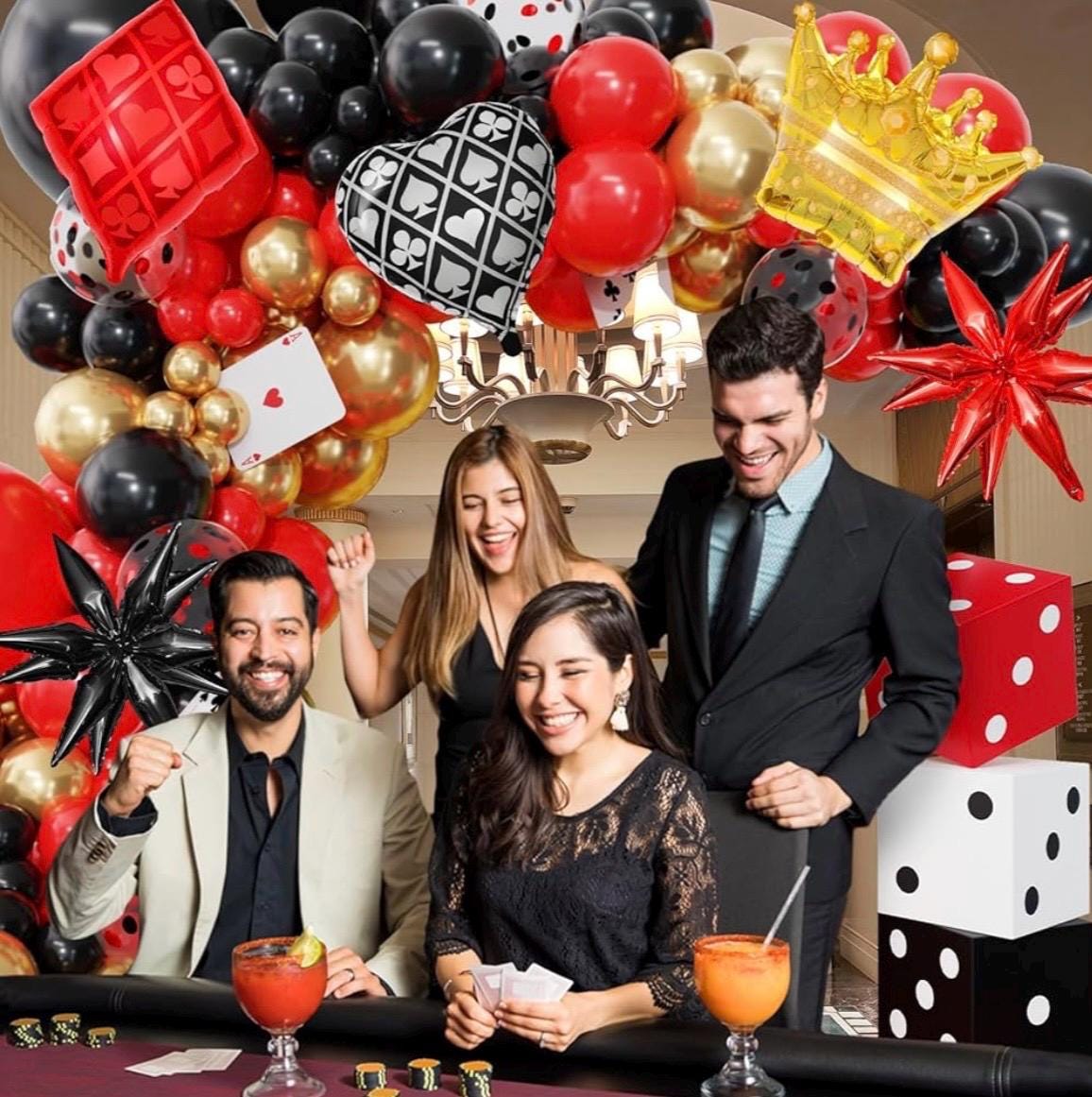 144PCS Dice Favor Boxes Casino Theme Party Decorations , Casino Balloon ...