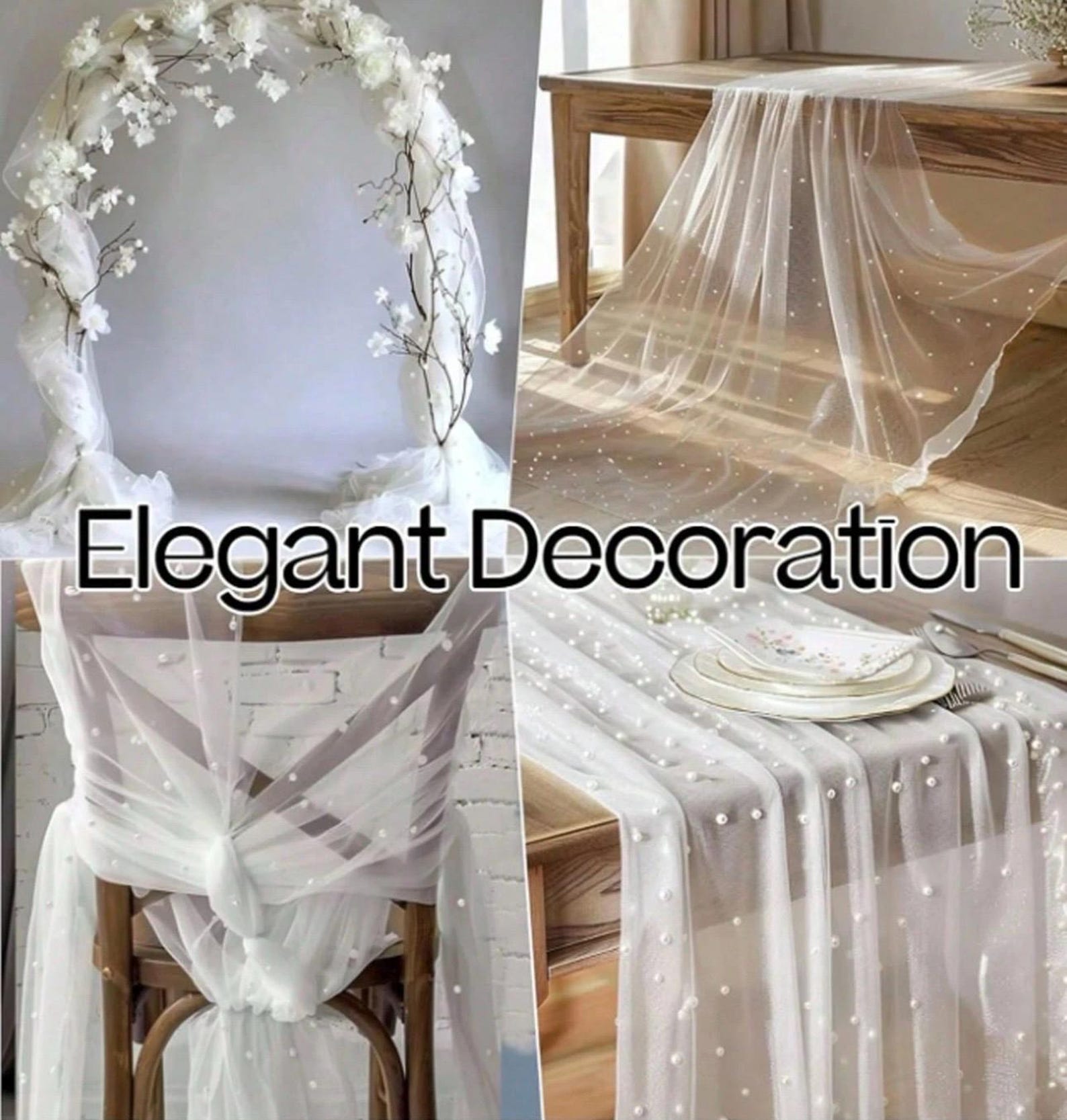 White Pearl Spring Summer Table Runner Boho Rustic Tulle Lace Mothers ...