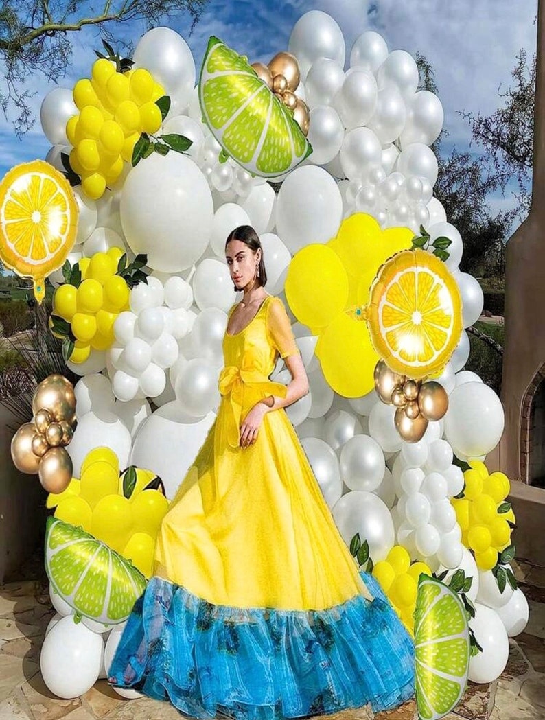 Yellow White Gold Lemon Balloon Garland Arch Kit 150pcs Pearl White ...