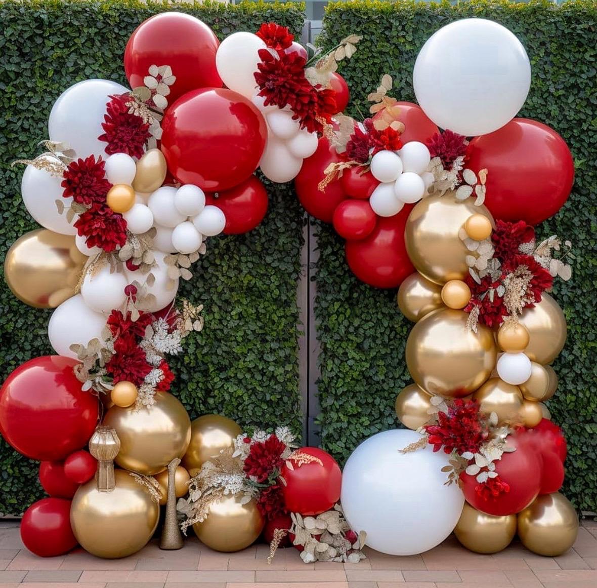 Red White Gold Balloon Arch Double Stuffed Red and White Balloons Matte ...