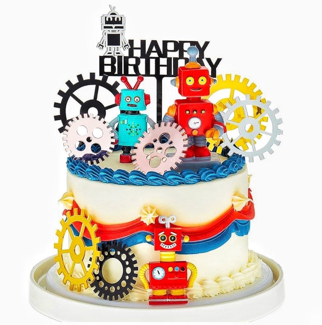 11 Pcs Robot Cake Toppers for Boys Robot Birthday Cake Topper Gear ...
