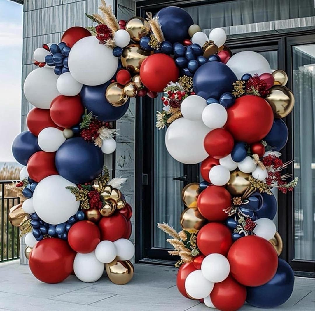 Red White Blue Balloon Arch - Double Stuffed Navy Blue Dark Ruby Red ...