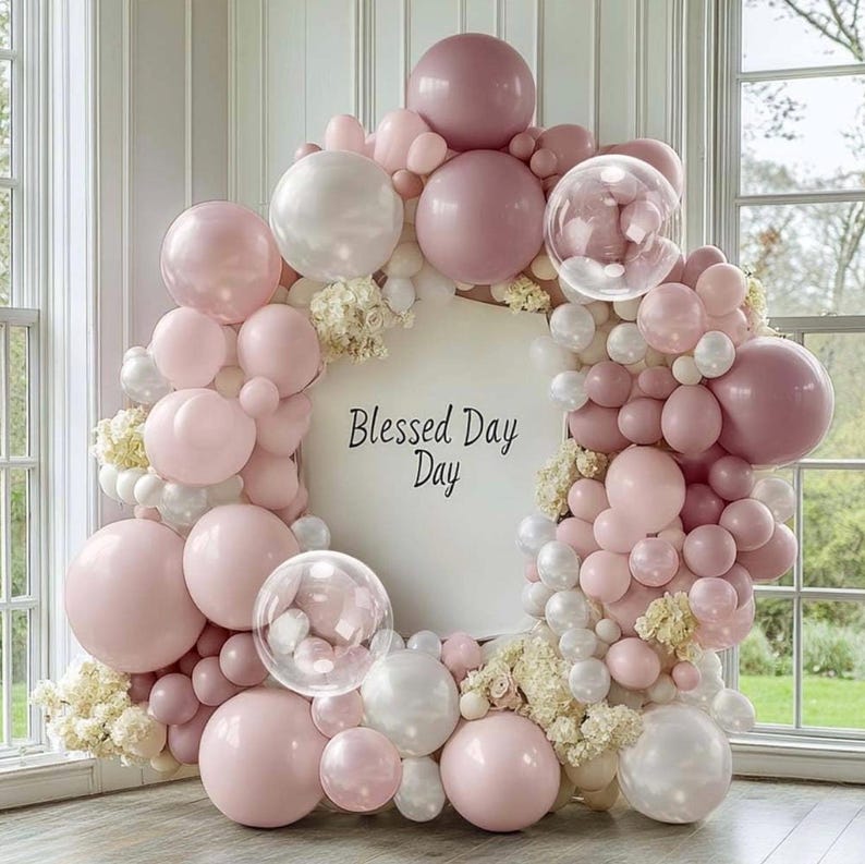 Pink and White Balloons Double Stuffed Pearl Balloon Garland Kit Light ...