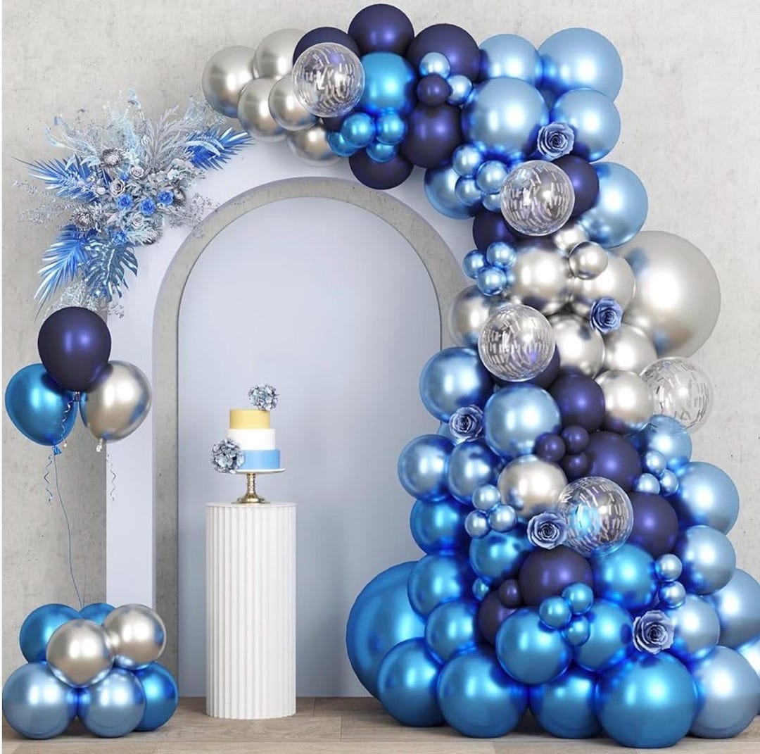 Metallic Blue Silver Balloon Garland Arch Kit, 18 12 10 5 Inch Blue ...