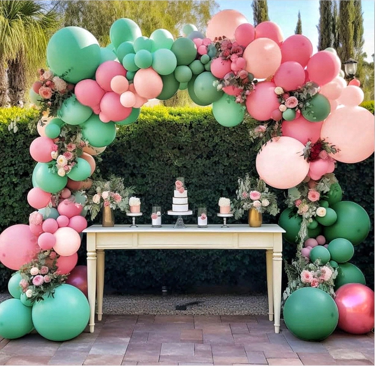 Pink Green Balloon Garland Double Stuffed Mint Green Baby Pink Balloons ...