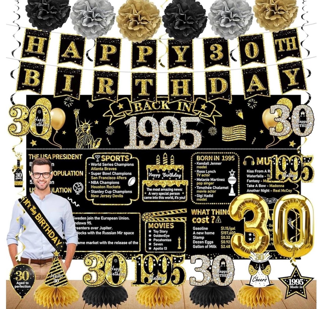 30th Birthday Decorations for Men Women, Back in 1995 Banner Party ...