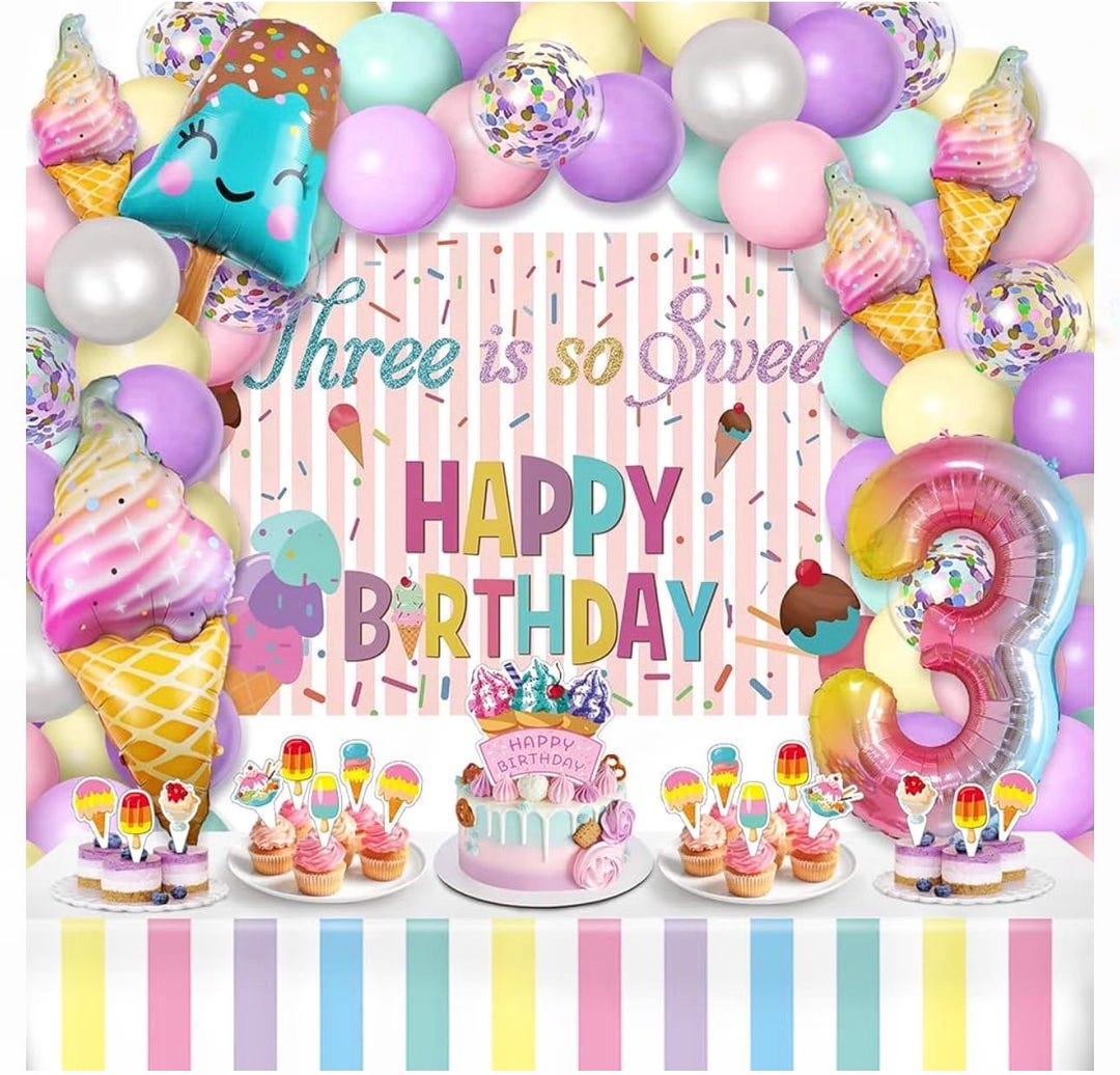 Ice Cream Birthday Party Decorations, Three is so Sweet Ice Cream ...