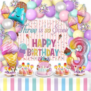 Ice Cream Birthday Party Decorations, Three is so Sweet Ice Cream ...