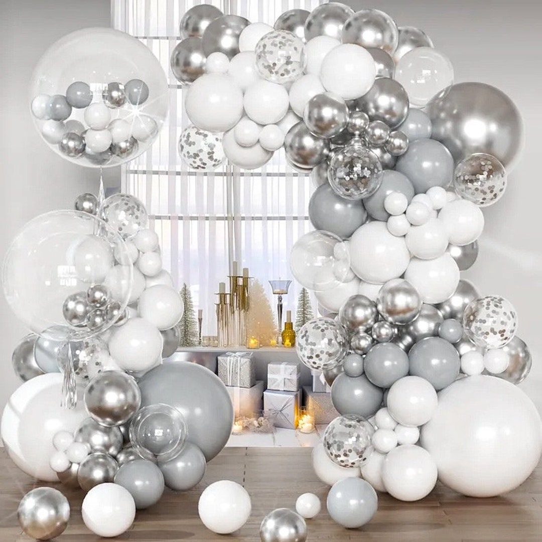 White Silver Grey Balloon Garland Arch Kit,145pcs Winter Balloon Arch ...