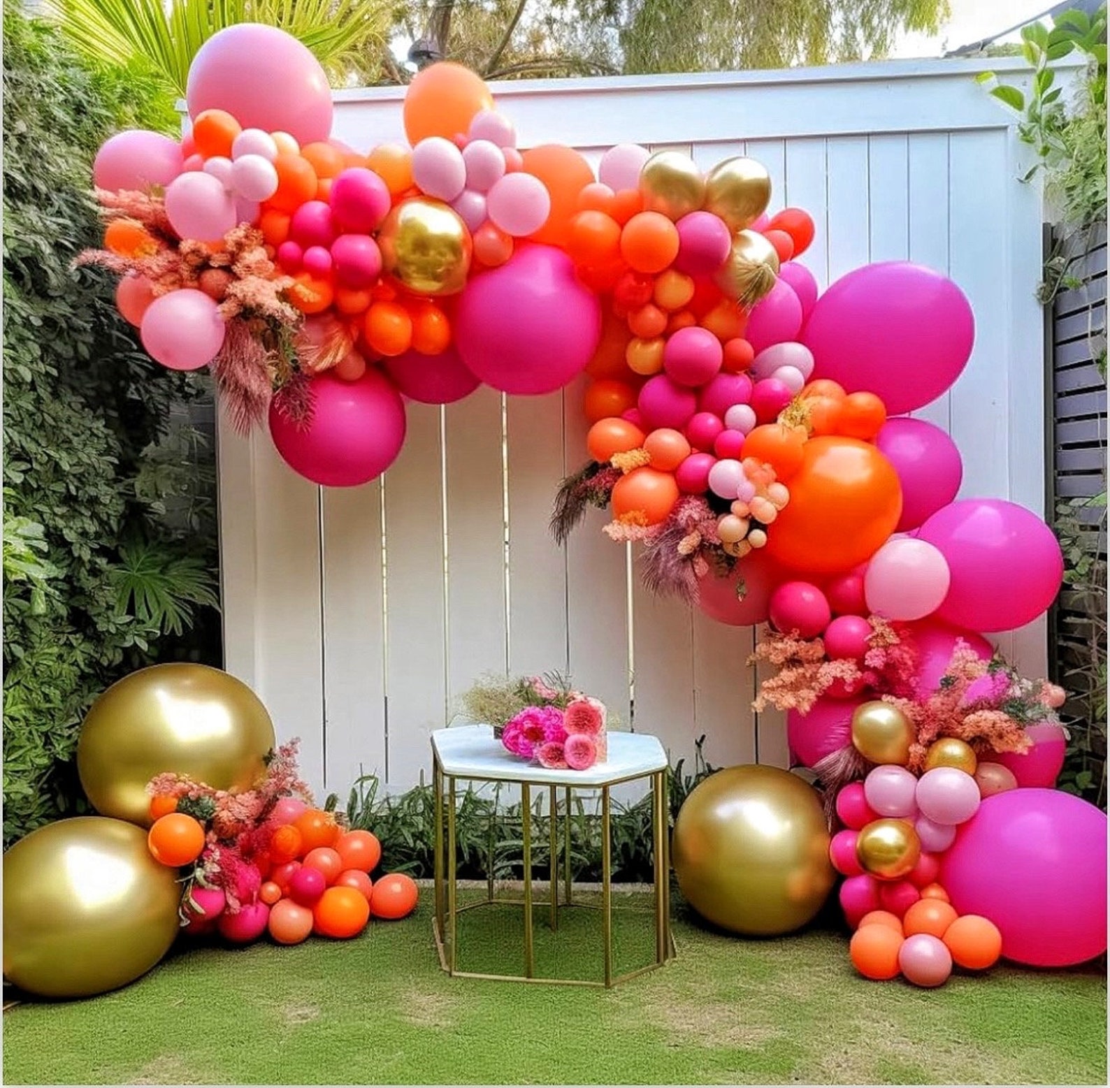Hot Pink Orange Balloon Garland Matte Orange Pink Gold Metallic ...
