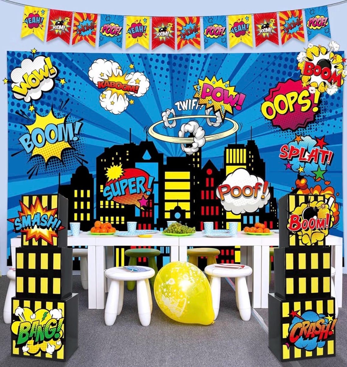 17pcs Super Theme Hero Party Photography Backdrop for Hero Birthday ...
