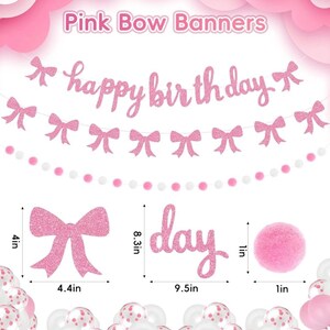 Pink Bow Birthday Party Decorations Set, Girl Bow Themed Glittery Happy ...