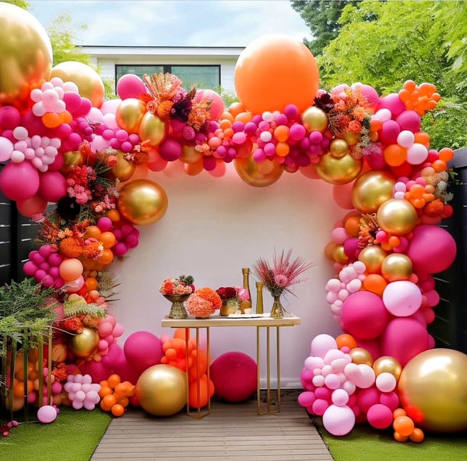 Hot Pink Orange Balloon Garland Matte Orange Pink Gold Metallic ...