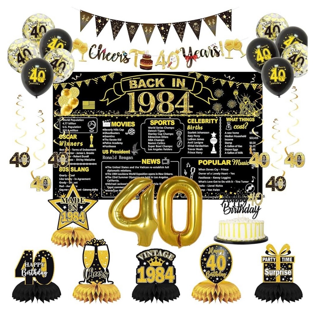 40th Birthday Party Decorations for Men Women, Black Gold Back in 1984 ...