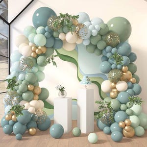170pcs Dusty Blue Green Balloon Garland Arch Kit Haze Fog Blue Ash Mist ...