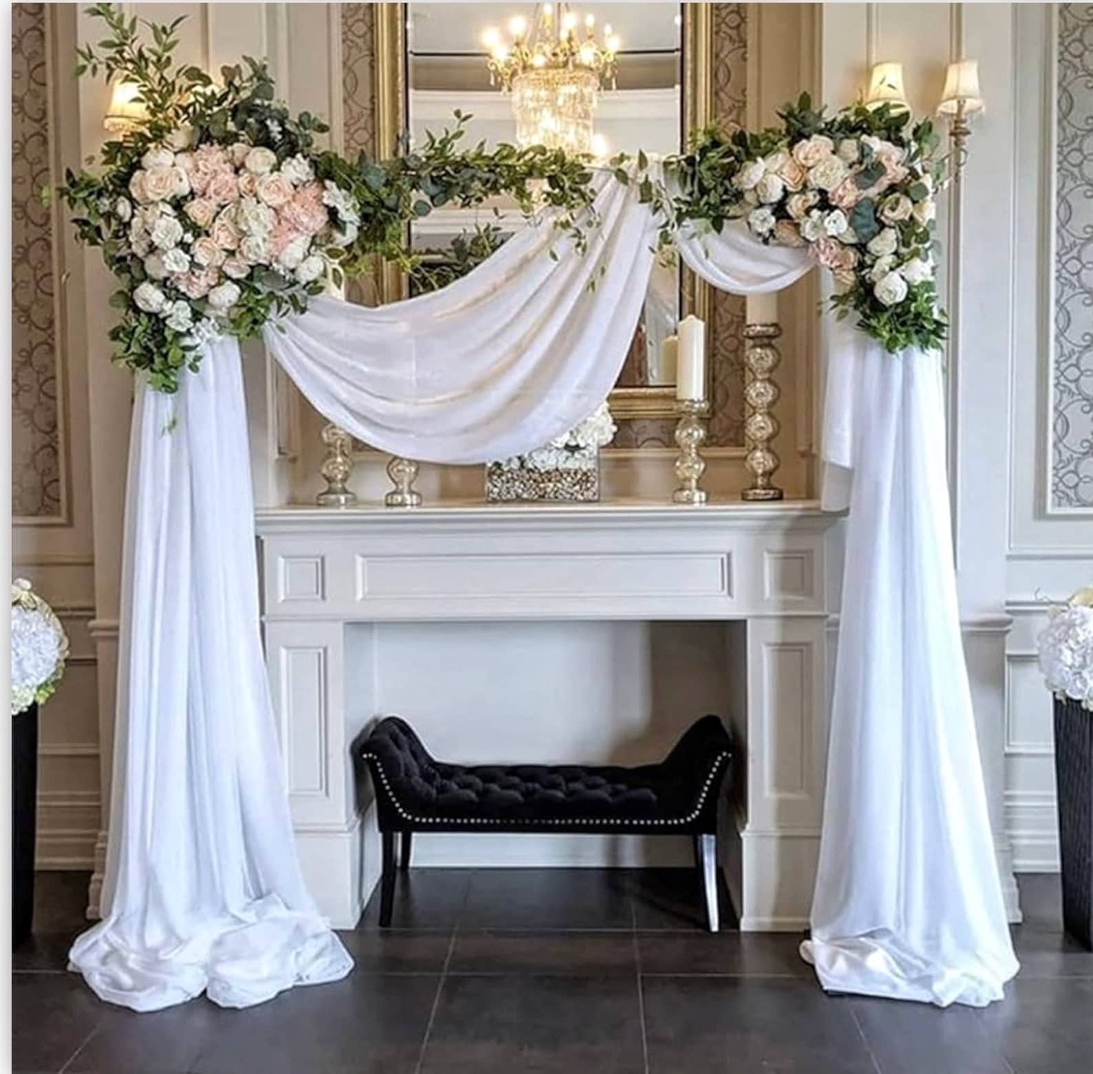 White Wedding Arch Draping Fabric 3 Panels 27.5 X 18.3ft Chiffon Fabric ...
