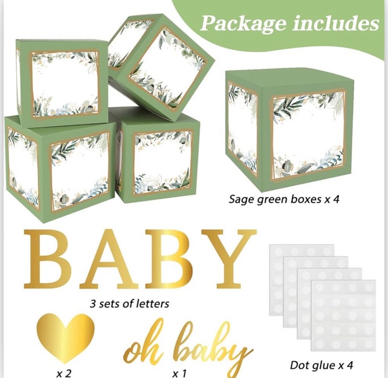 Sage Green 4pcs Baby Boxes With Letters for Baby Shower Safari Baby ...