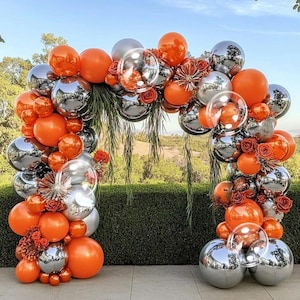 Orange Silver Balloon Garland Metallic Silver Orange Pearl Clear ...