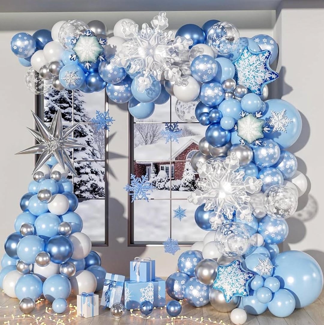 148pcs Blue Snowflake Balloon Garland Arch Kit, Blue Silver White Balloons With Snowflake ...