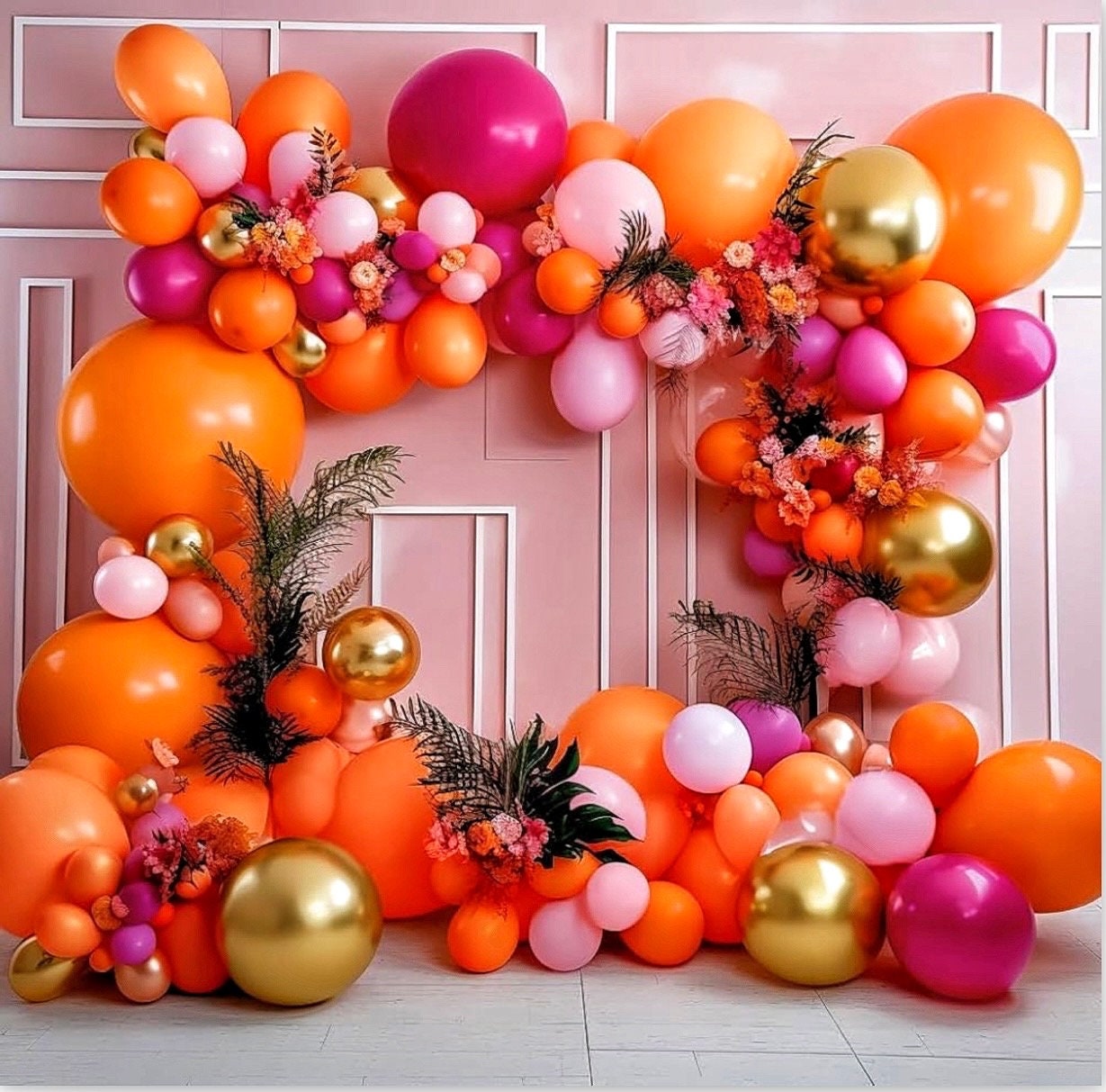Hot Pink Orange Balloon Garland Matte Orange Pink Gold Metallic ...