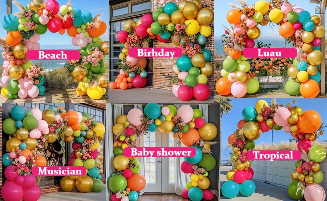 Tropical Balloons Arch Kit Pink and Green Balloons Orange Gold Balloons ...