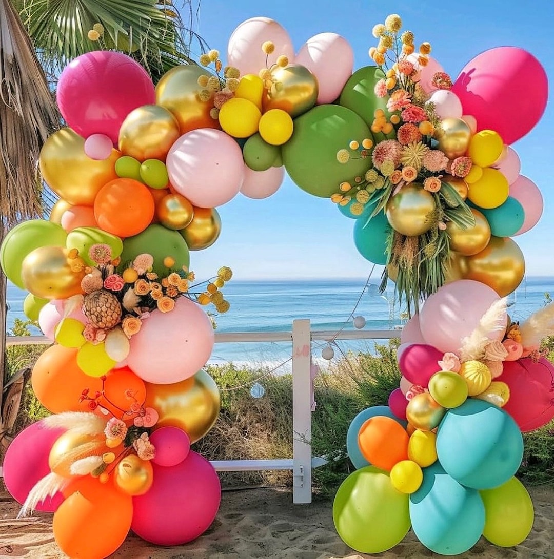 Tropical Balloons Arch Kit Pink and Green Balloons Orange Gold Balloons ...