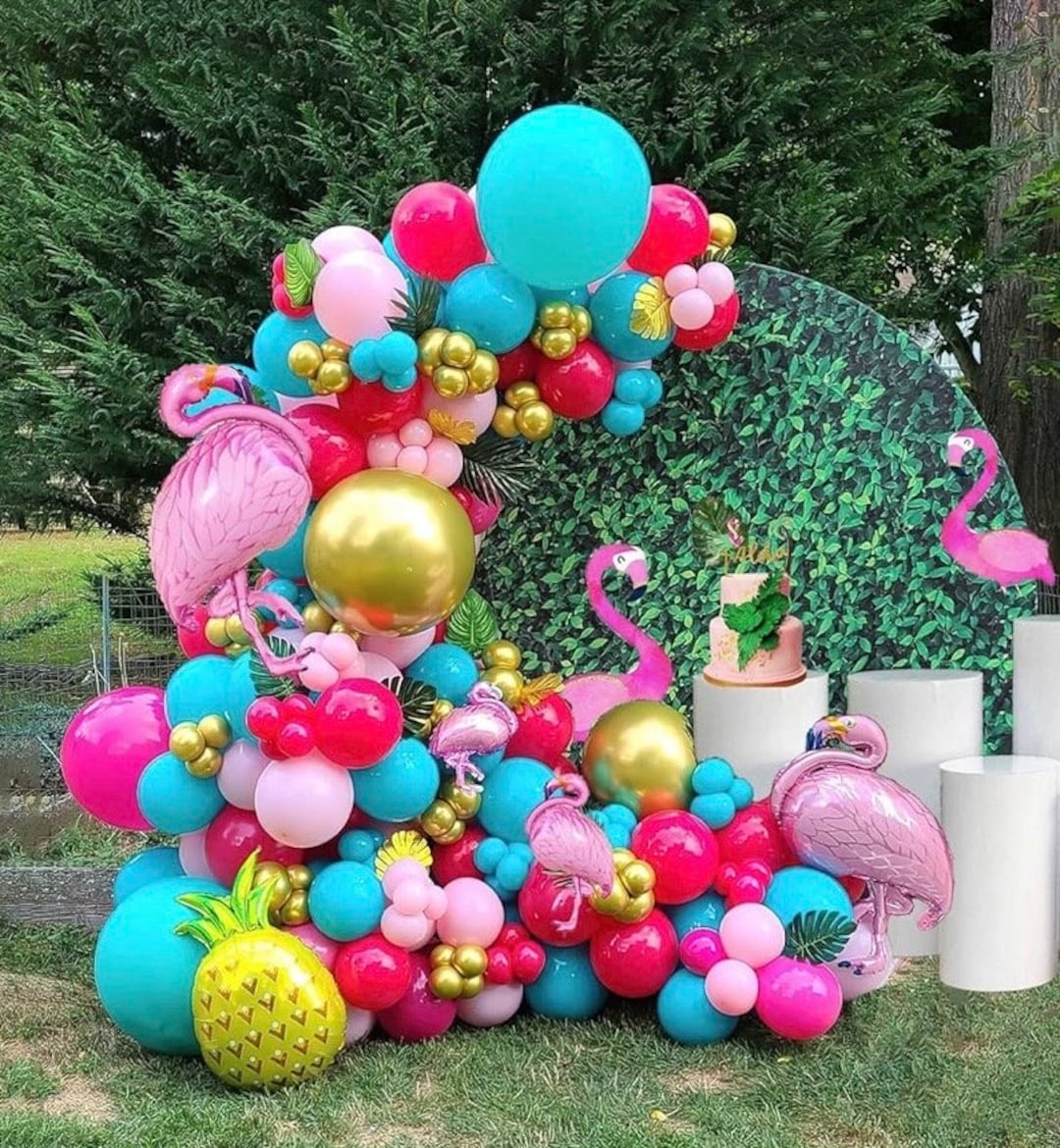 Tropical Flamingo Balloons Garland Arch Kit 145pcs Hot Pink Magenta ...