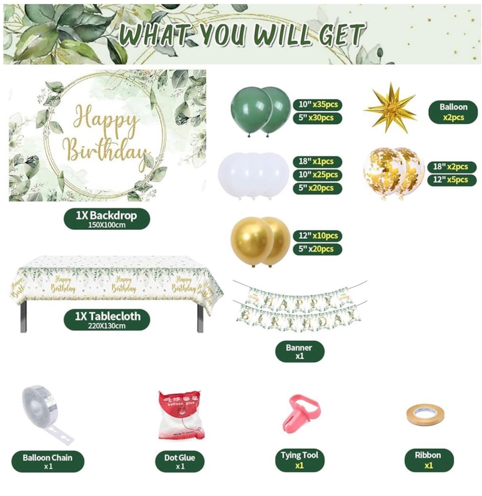 Sage Green Birthday Party Decorations, 172PCS Happy Birthday Party ...