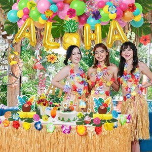 Hawaiian Aloha Luau Party Decorations, 153pcs Tropical Summer Beach ...
