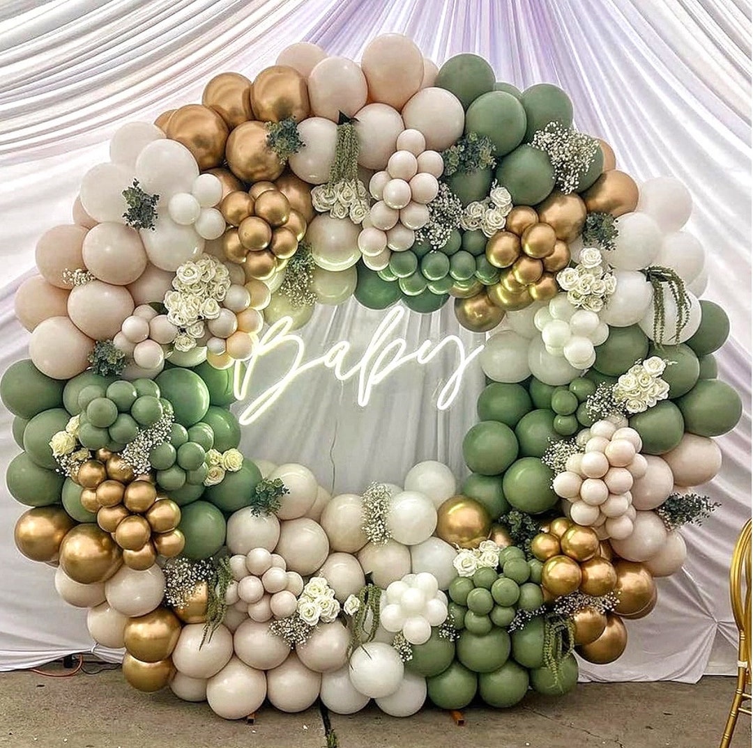 177pcs Sage Green Balloons Garland Arch Kit With Olive Green White Metallic Gold Balloons for ...