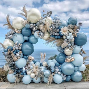 Dusty Blue Balloon Garland - Double Stuffed Slate Blue White Sand Balloon Pastel Light Blue ...