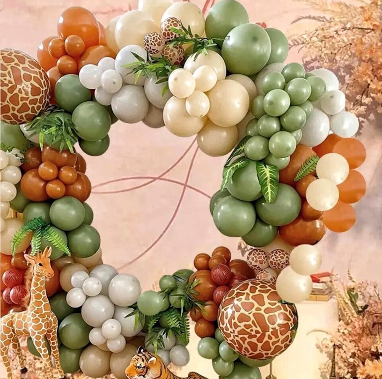 Jungle Safari Balloon Garland Arch Kit 181pcs Sage Green and Brown Giraffe Animal Print Balloons ...