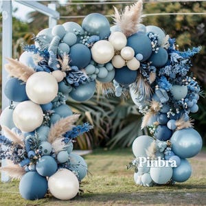 Dusty Blue Balloon Garland - Double Stuffed Slate Blue White Sand Balloon Pastel Light Blue ...