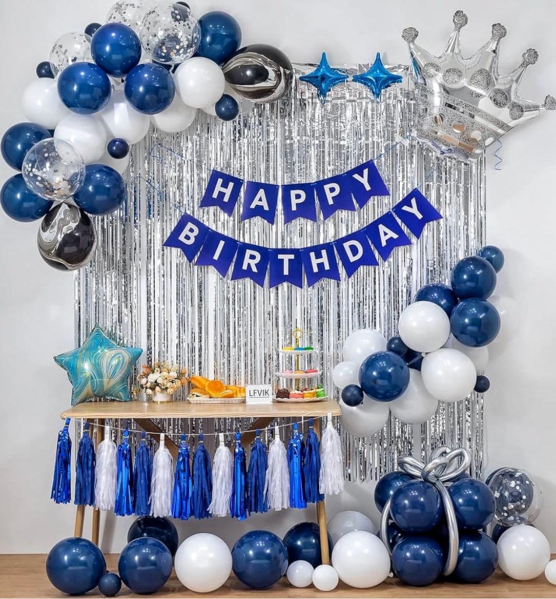 Navy Blue Birthday Decorations Background 4 Sizes Balloons Garland Navy Blue Party Set birthday Banner silver Crown Balloons for Birthday Etsy