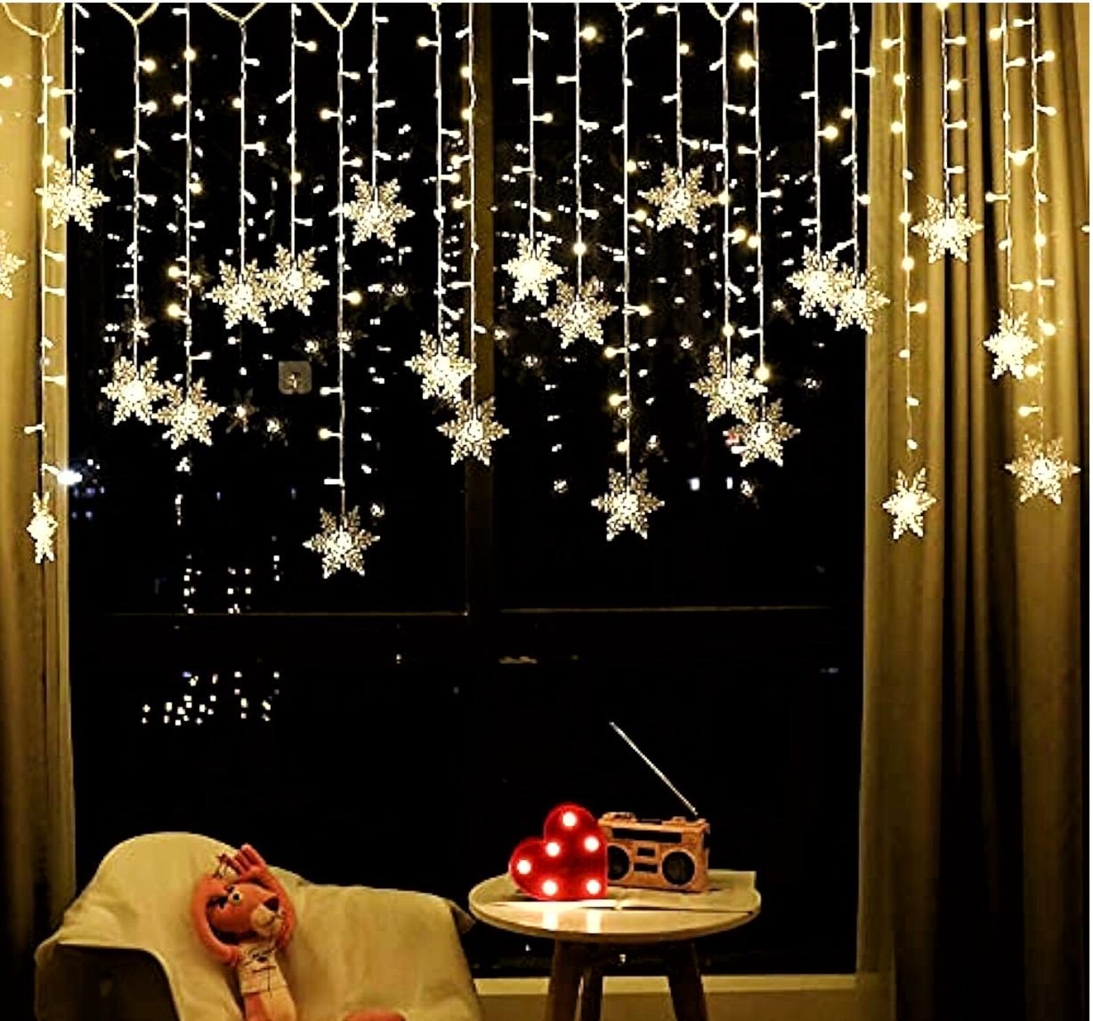 LED Curtain Lights,3.5m, 96 LED Snowflake Curtain String Lights Plug-in ...