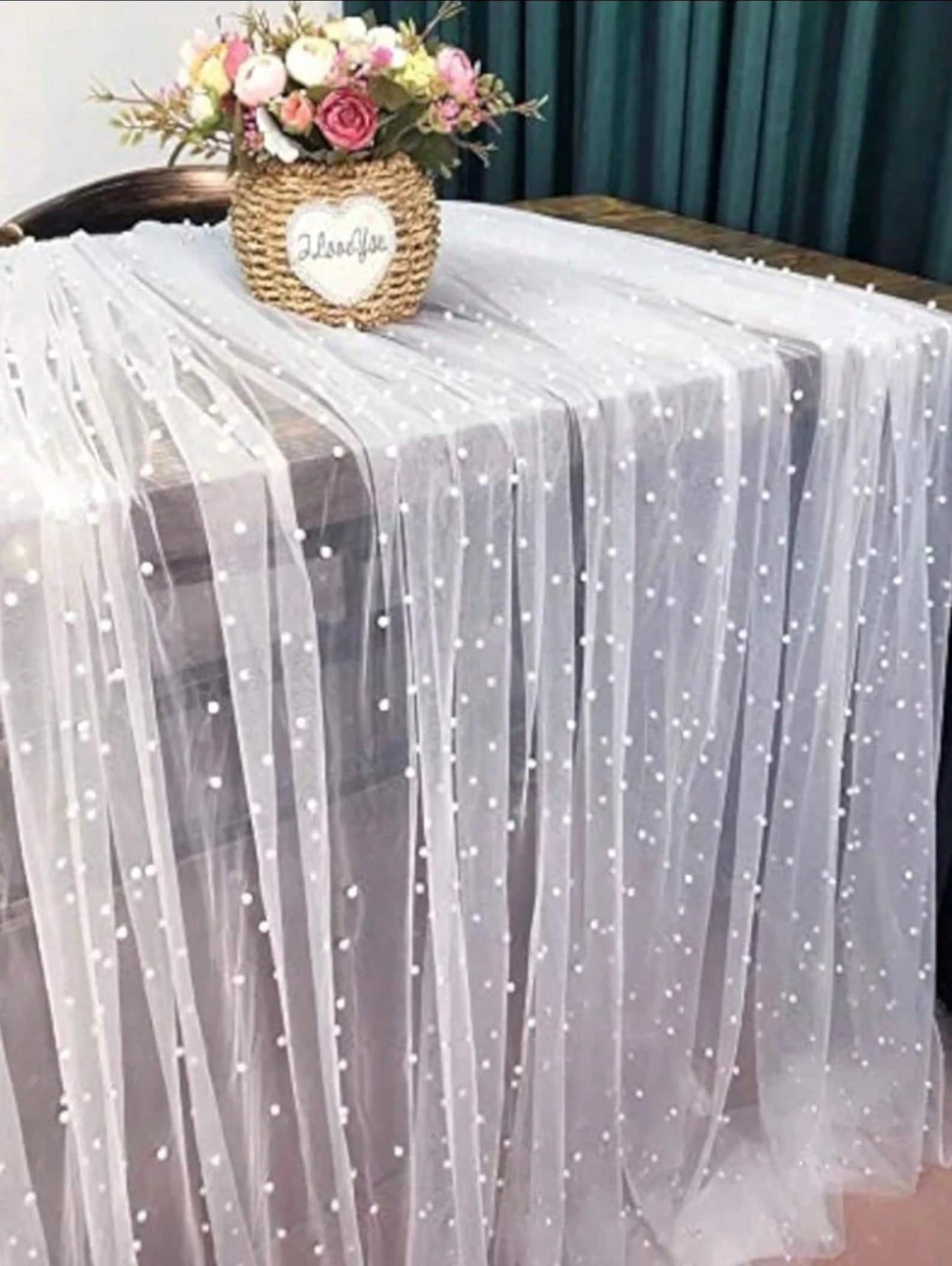 White Pearl Spring Summer Table Runner Boho Rustic Tulle Lace Mothers ...