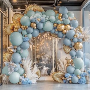 Dusty Blue Gold Balloon Garland Metallic Gold Fog Blue Balloon ...