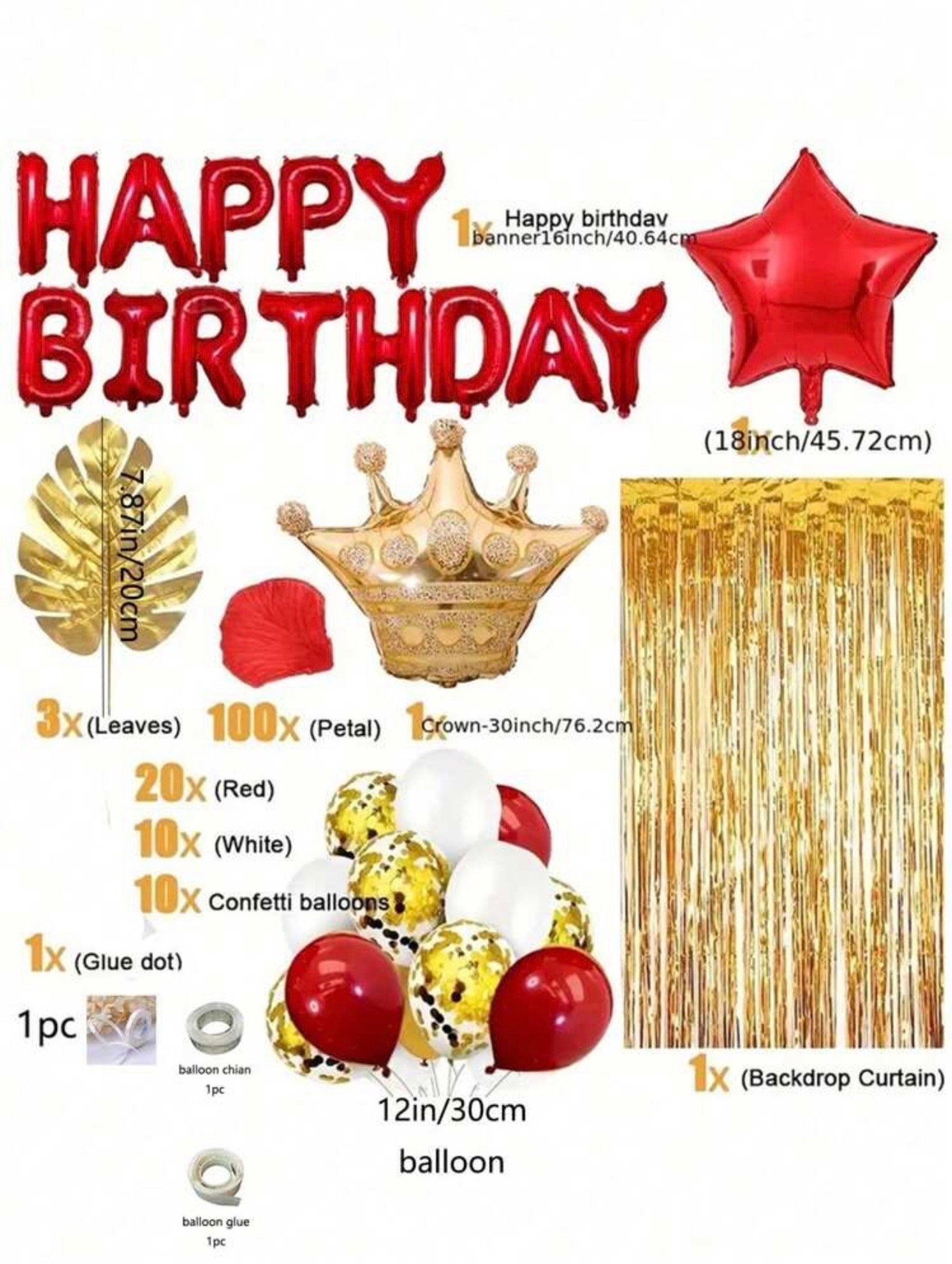 Red Gold Birthday Decorations, Red Party Decorations, White Gold ...