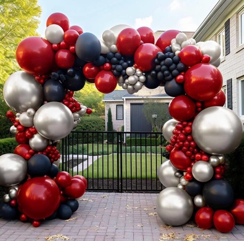 Black Red Silver Balloon Arch Kit - Double Stuffed Dark Red Ruby Black ...