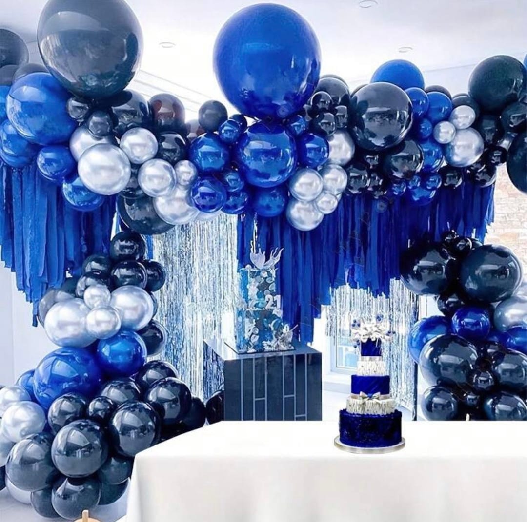 Navy Blue Silver Balloon Garland Kit, Royal Blue Balloon Arch for ...