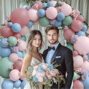 Pink Blue Green Balloons Garland Kit, Double Stuffed Dusty Green Light Blue Blush Dusty Pink ...