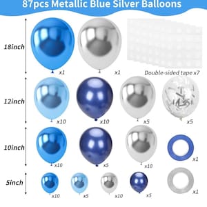 Metallic Blue Silver Balloon Garland Arch Kit, 18 12 10 5 Inch Blue ...