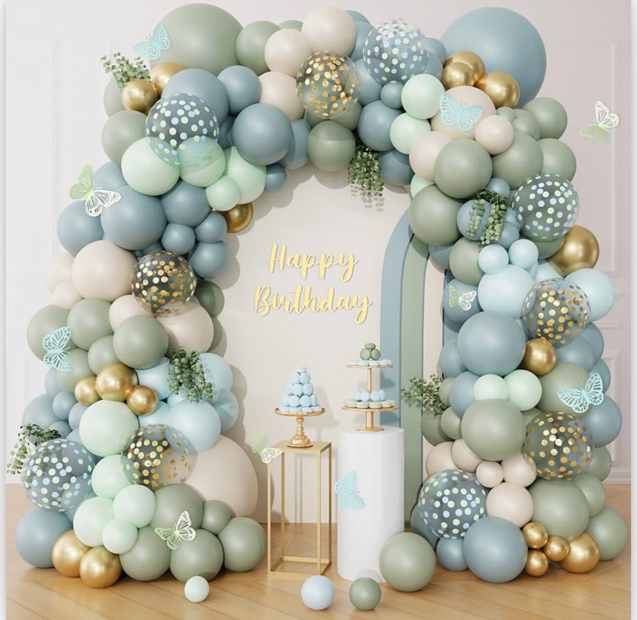 Dusty Blue Sage Green Balloon Arch Kit, 179pcs Pastel Green Blue Sand ...