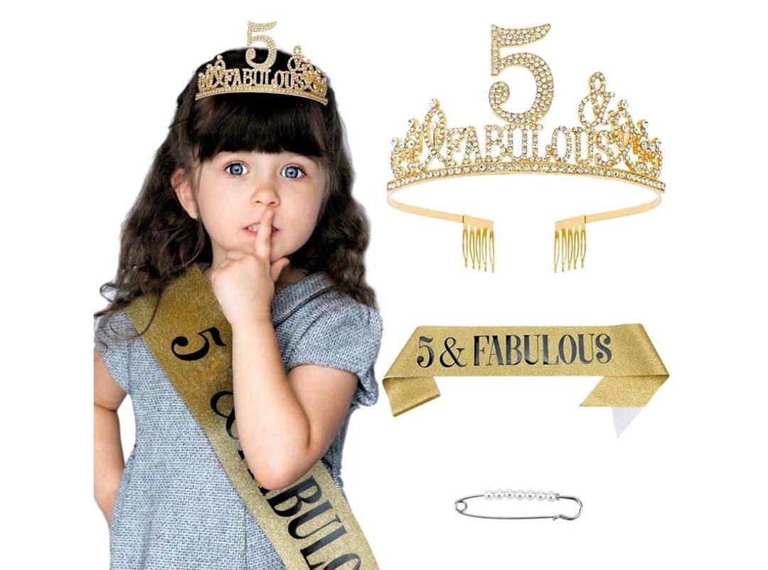 5th Birthday Decorations Girl, Birthday Crown for Girls Birthday Sash ...