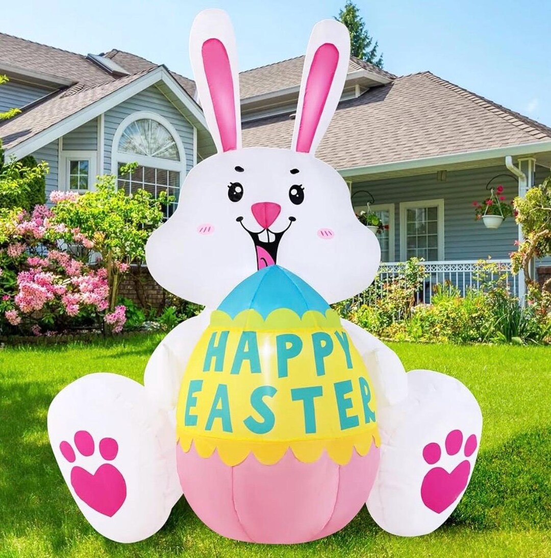 4FT Easter Inflatables Bunny With Egg - Brighter LED Lights, Quick ...