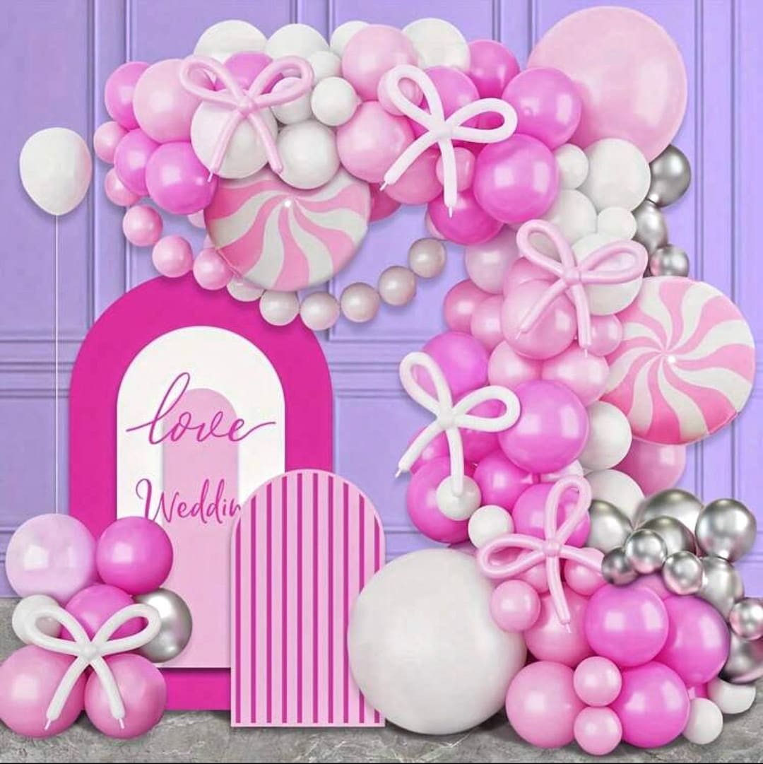 Bow Pink and White Balloon Arch Kit,pastel Light Pink Bow Balloon ...