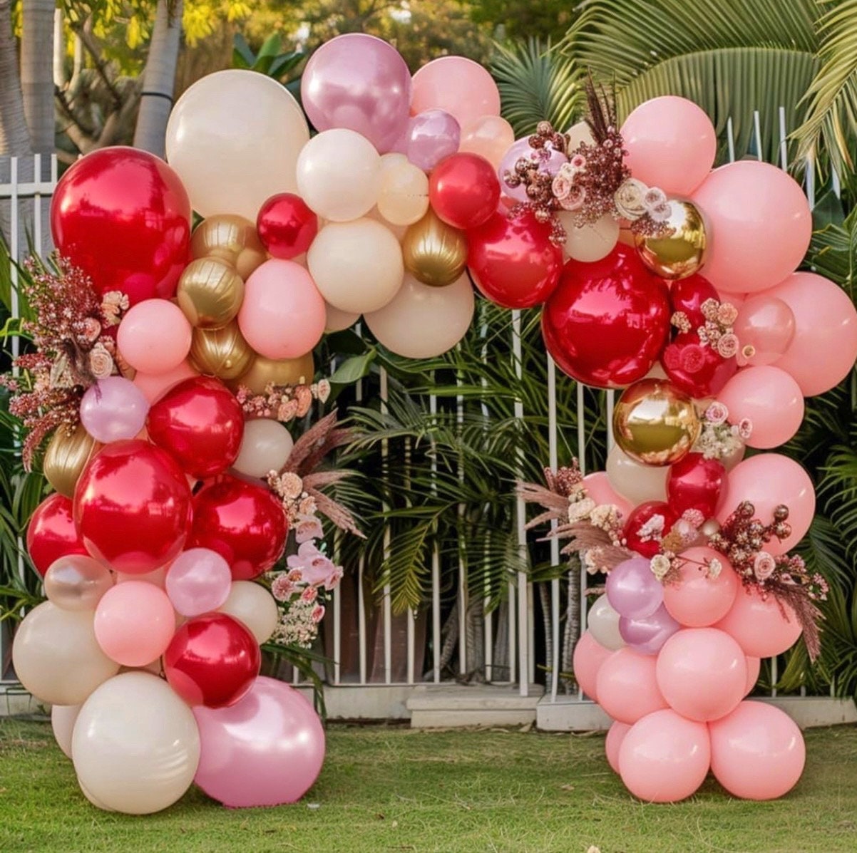Red Balloon Garland Arch Kit Double Stuffed Pink Rose Red Balloons ...